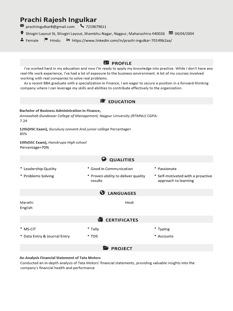 Prachi Rajesh Ingulkar Resume-2-1 | PDF