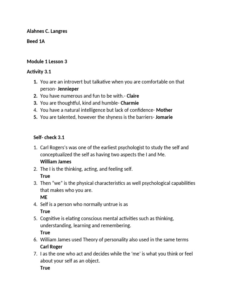 Module1 Lesson 3 | PDF | Self | Thought