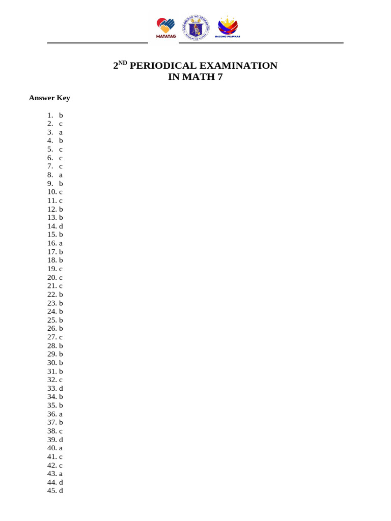 Answer Key Quarter 2 Math 7 | PDF