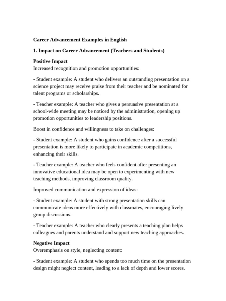 Career Advancement Examples English | PDF | Teachers | Credibility