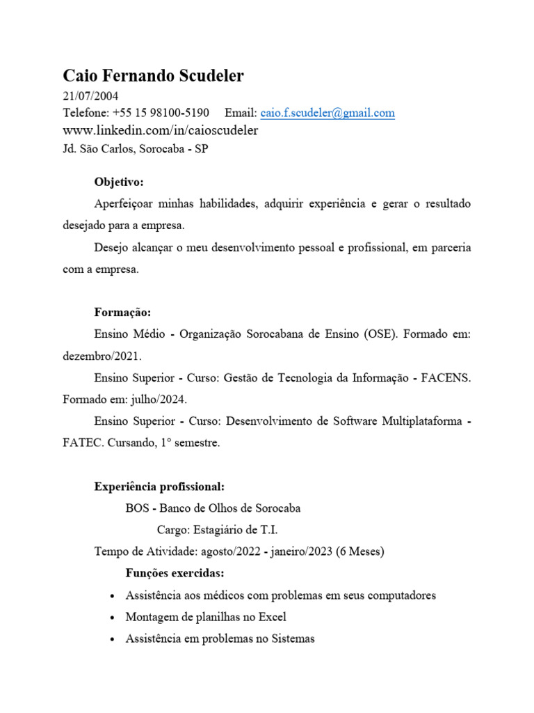 Currículo de Caio Scudeler | PDF