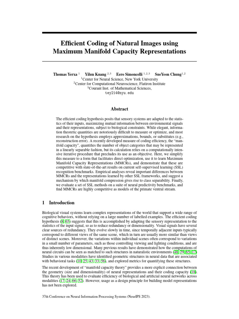 Yerxa Et Al Efficient Coding Of Natural Images Using Maximum Manifold