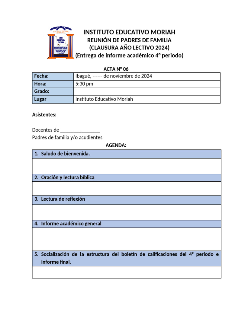 Reunion de Padres de Famili 4° Periodo | PDF