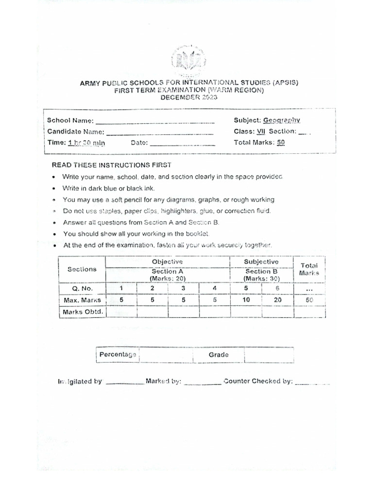Grade 7 Geography Past Papers | PDF