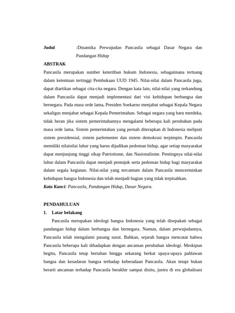 ARTIKL DINAMIKA Perwujudan Pancasila sebagai Dasar Negara dan Pandangan Hidup | PDF