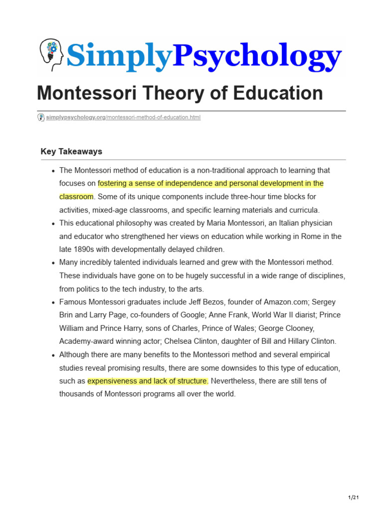 Montessori Theory of Education | PDF | Montessori Education | Classroom