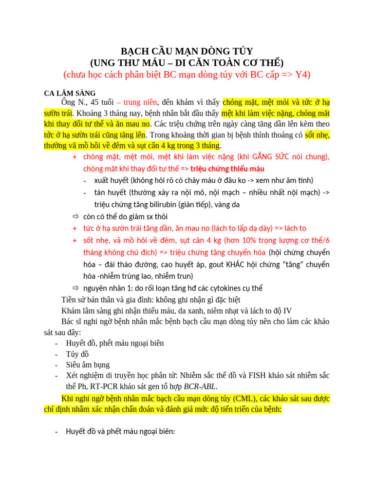 (chưa học cách phân biệt BC mạn dòng tủy với BC cấp => Y4) | PDF