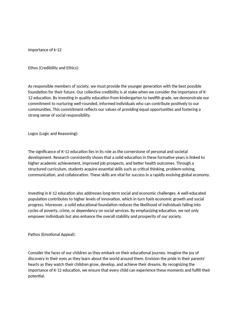 Importance of k-12 | PDF | Credibility