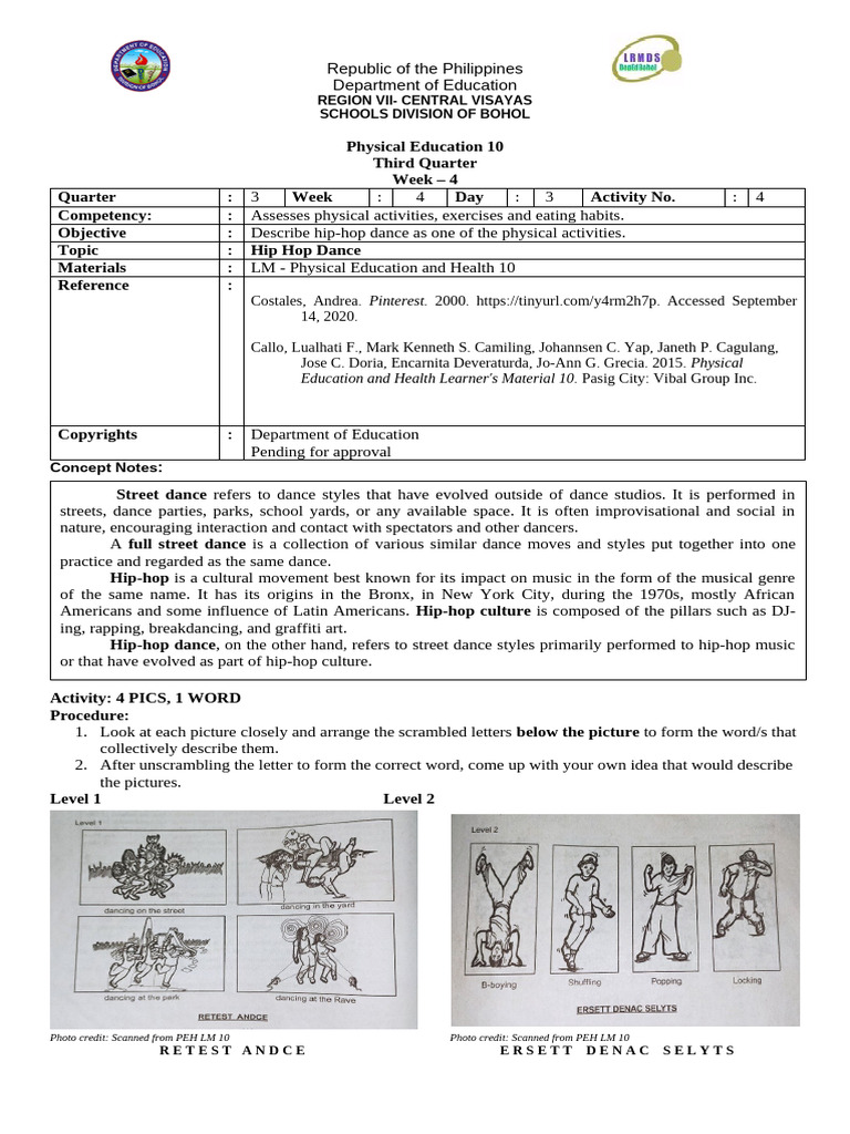 Pe10 - Q3 - Las - Week 4 | PDF | Hip Hop Music | Dances