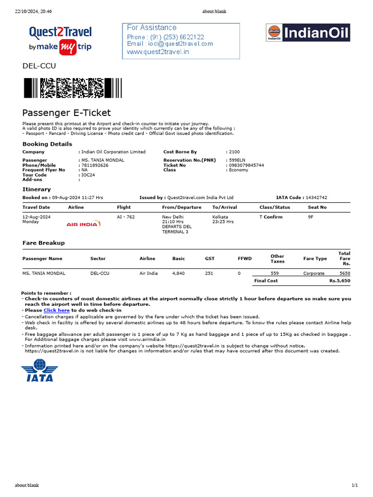 TICKET DELHI RETURN | PDF | Aviation