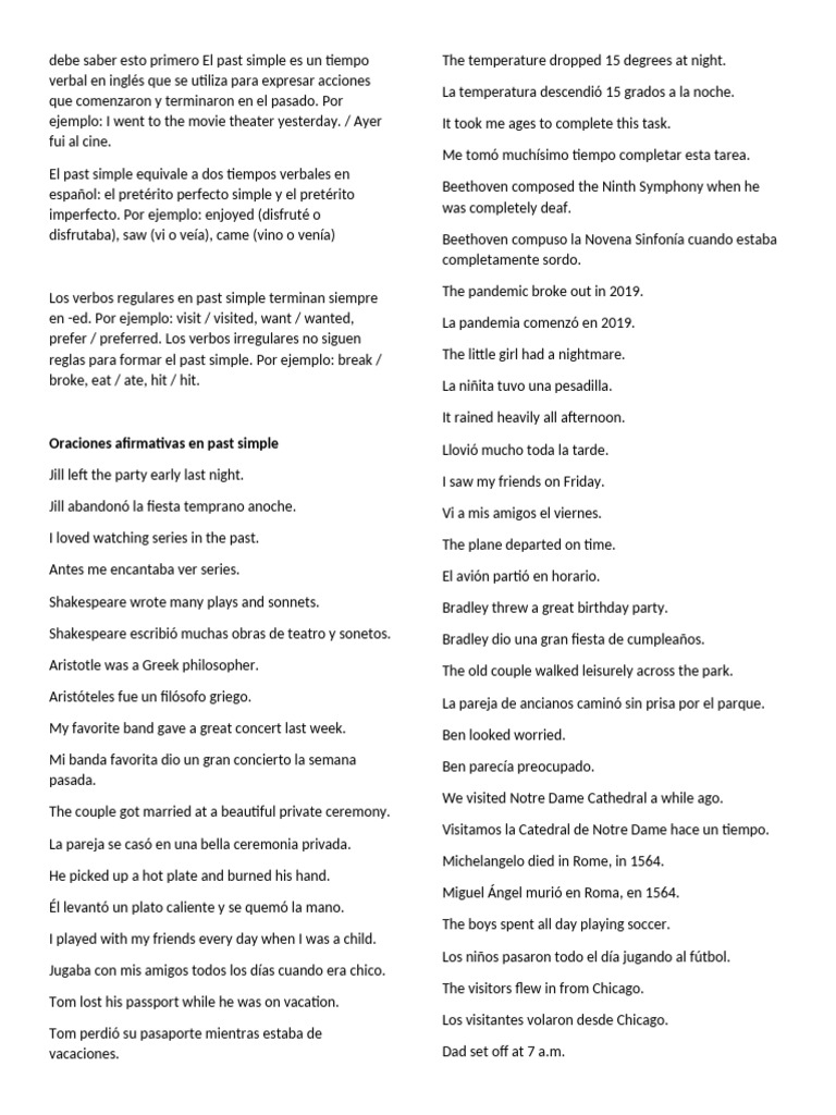 Uso del Past Simple en Inglés | PDF | Lingüística