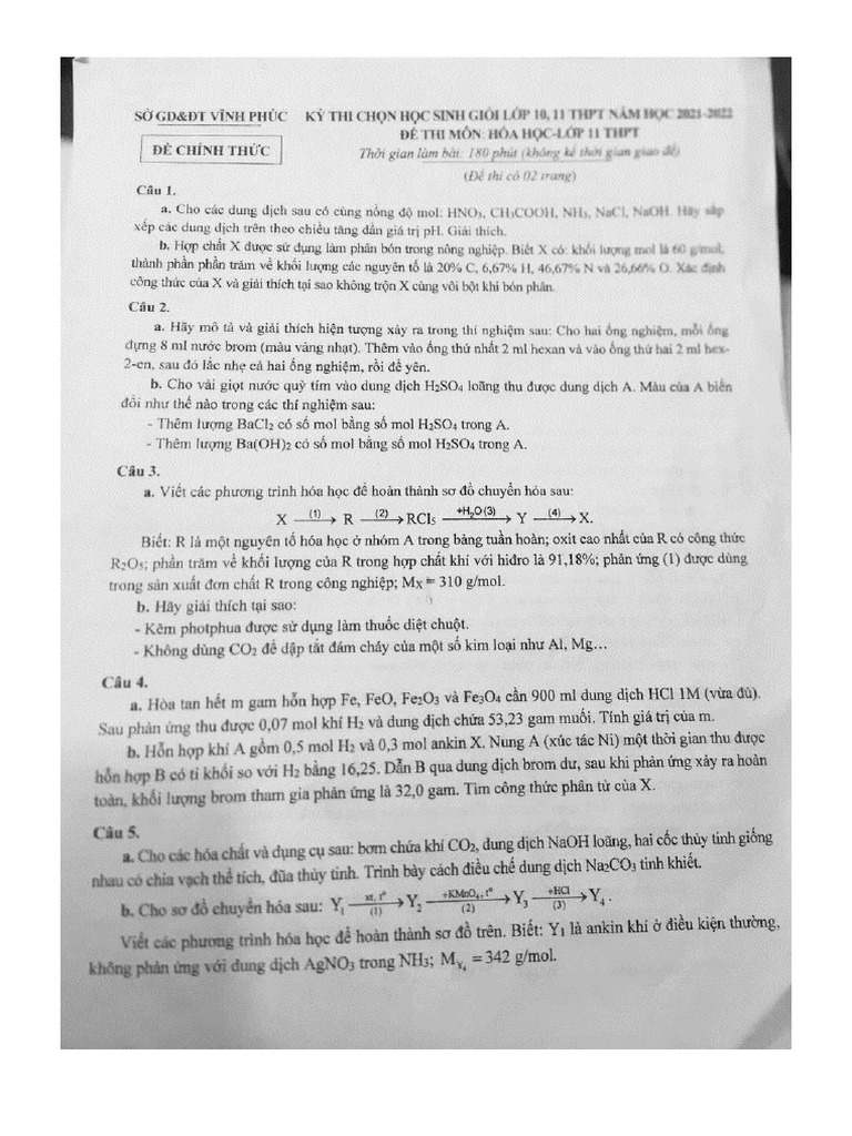 Đề thi HSG Hoá 11( Vĩnh Phúc) | PDF