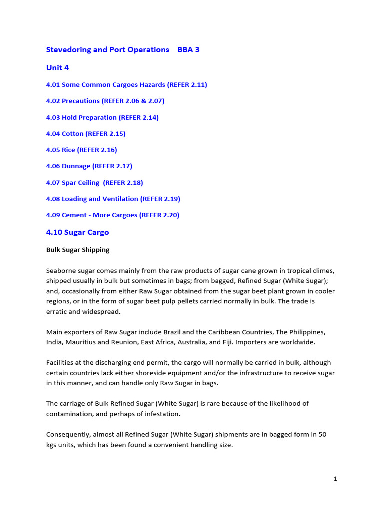 Bulk Sugar Shipping and Handling Guide | PDF | Paper | Cargo