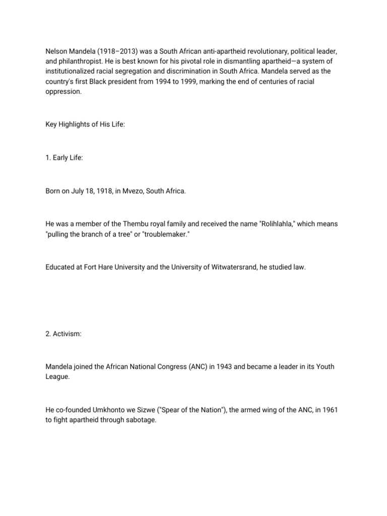 The Hero of The Nation Nelson Mandela | PDF