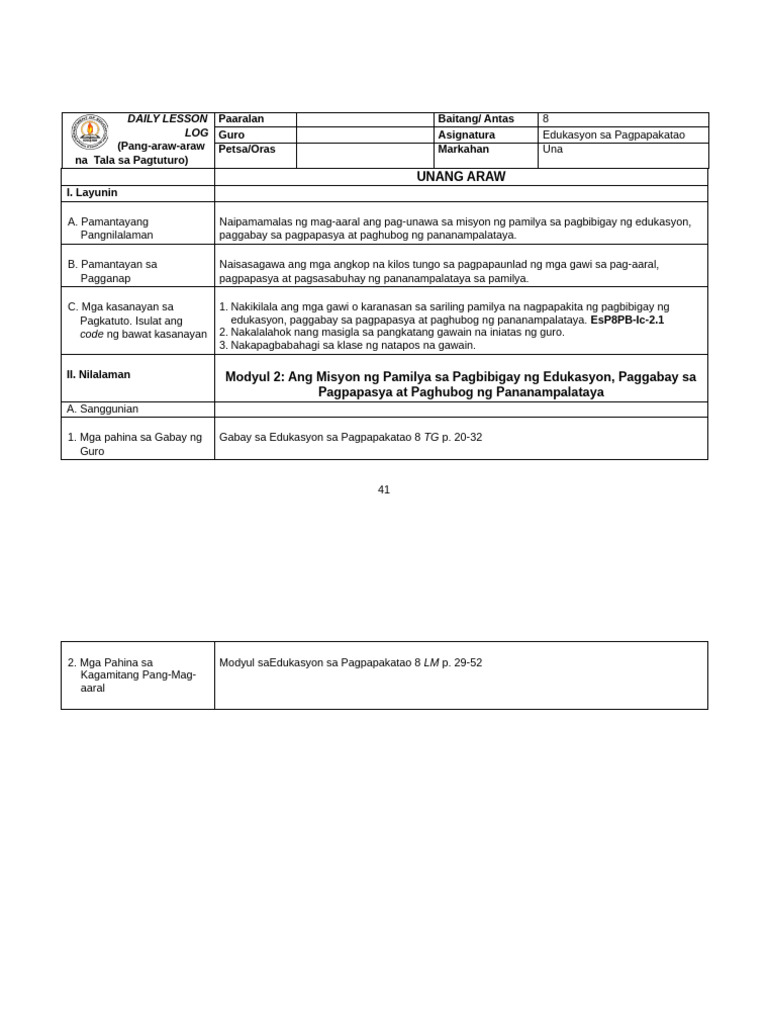 DLL-ESP 8-Modyul 2 Word | PDF