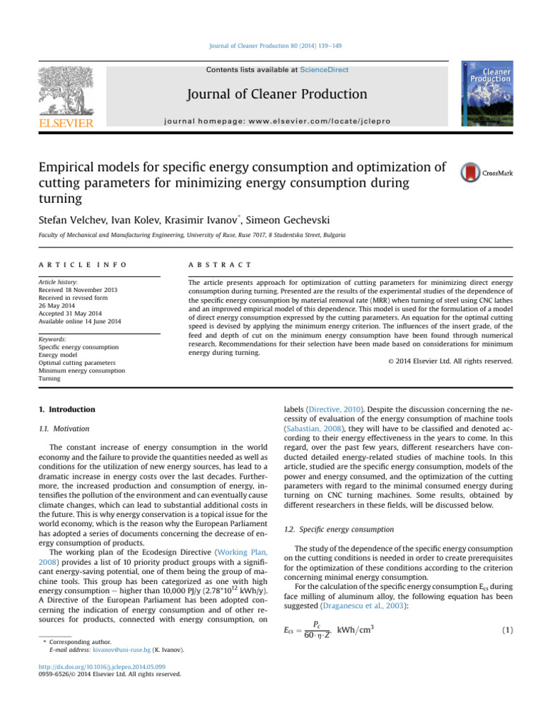 Empirical Models For Specific Energy Consumption And Optimization Of Cutting Parameters For
