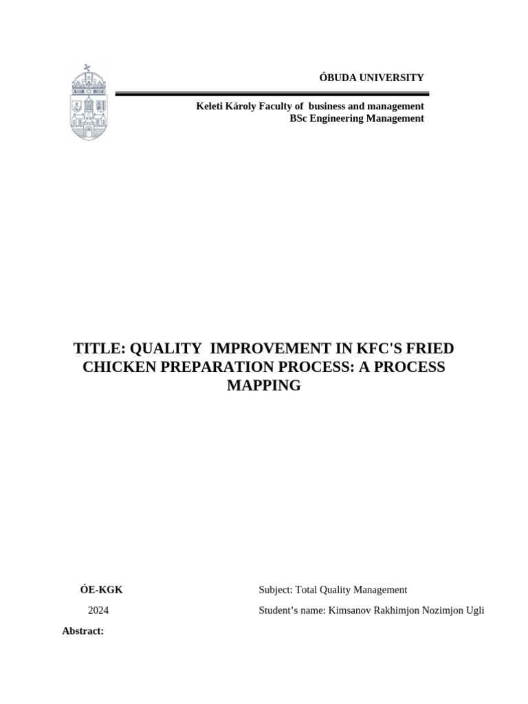 TQM-Quility Improvement in KFC | PDF | Food Safety | Supply Chain