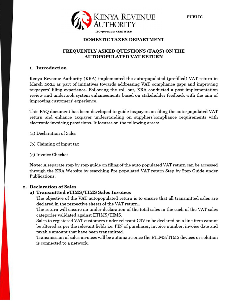 FAQs on Kenya's Auto-Populated VAT Return | PDF | Value Added Tax | Invoice