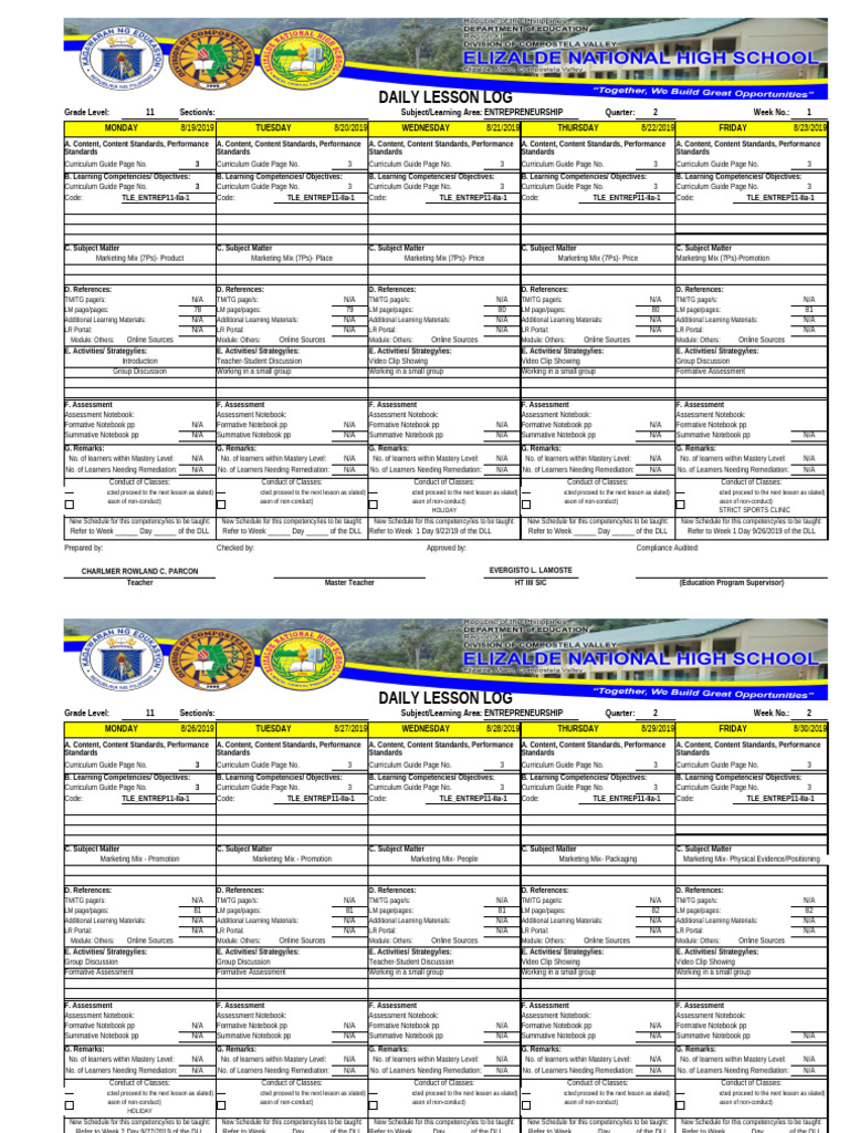 DLL New Entrep 2019 | PDF | Curriculum | Behavior Modification