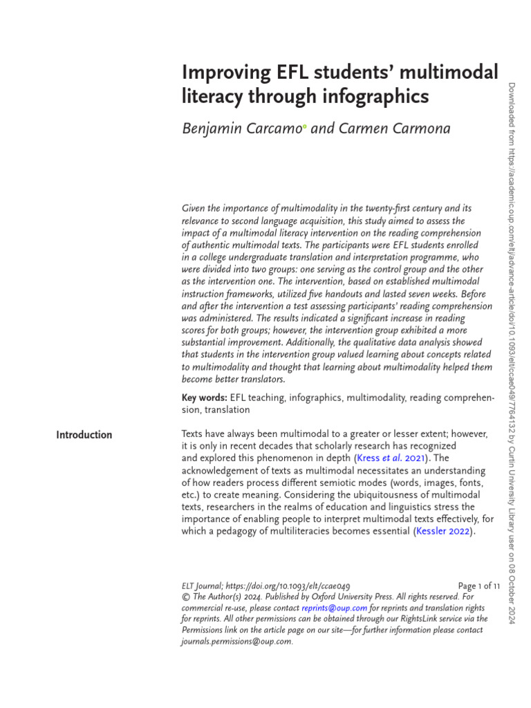 Improving Efl Sts Multimodal Literacy | PDF | Cognition | Human ...