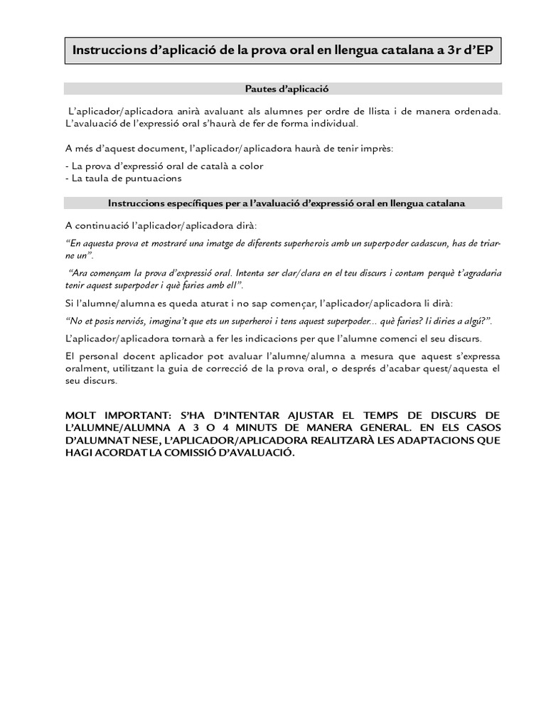 Instruccions I Guia de Correcció Oral CAT | PDF