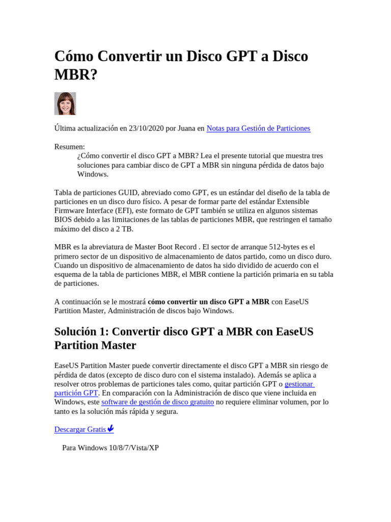 Cómo Convertir un Disco GPT a Disco MBR | PDF | Arranque | Compatibles ...