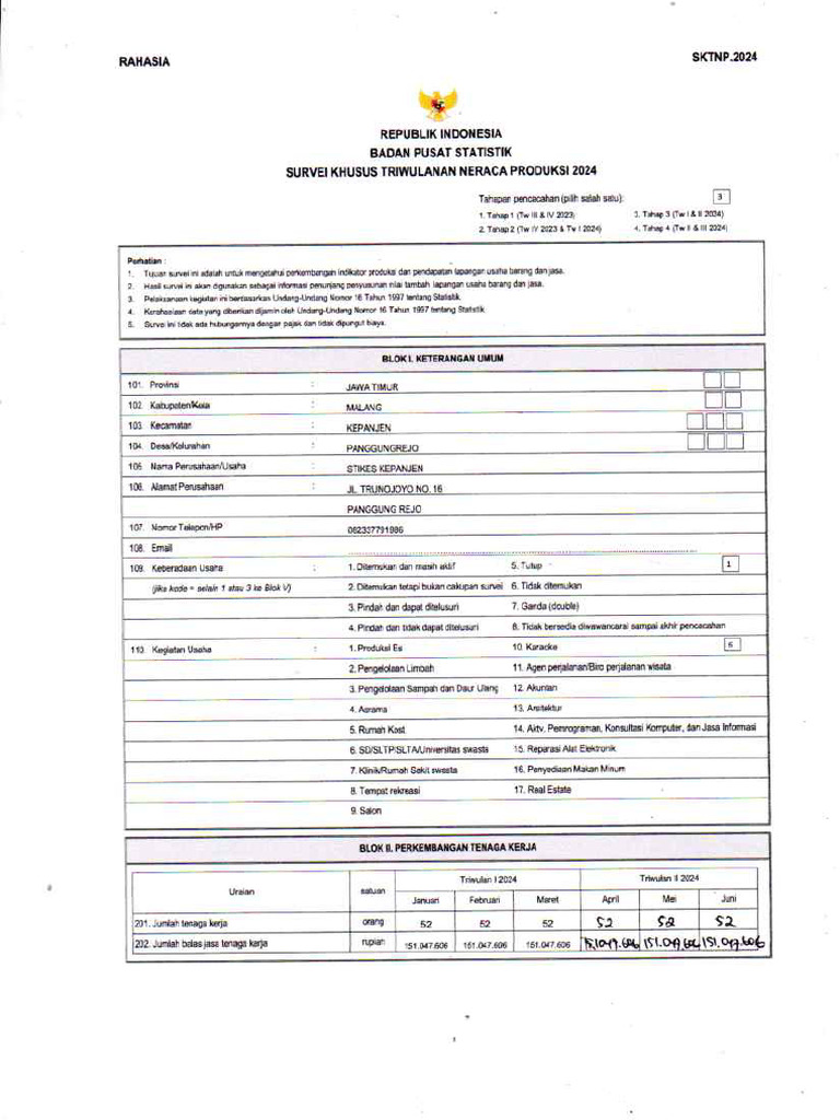 Survei Khusus Triwulan Neraca Produksi 2024 0001 | PDF
