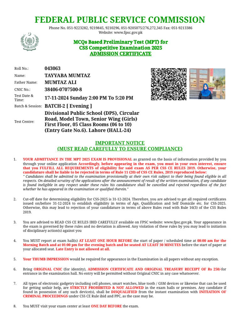 Online.fpsc.Gov.pk Fpsc Css Prelim Exam 2025 Bk Reports Css Mpt Ac ...