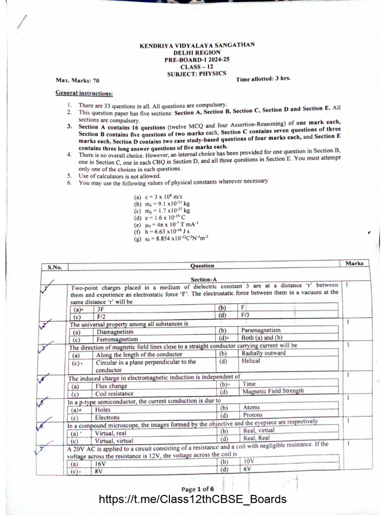 Physics PreBoard 2 | PDF