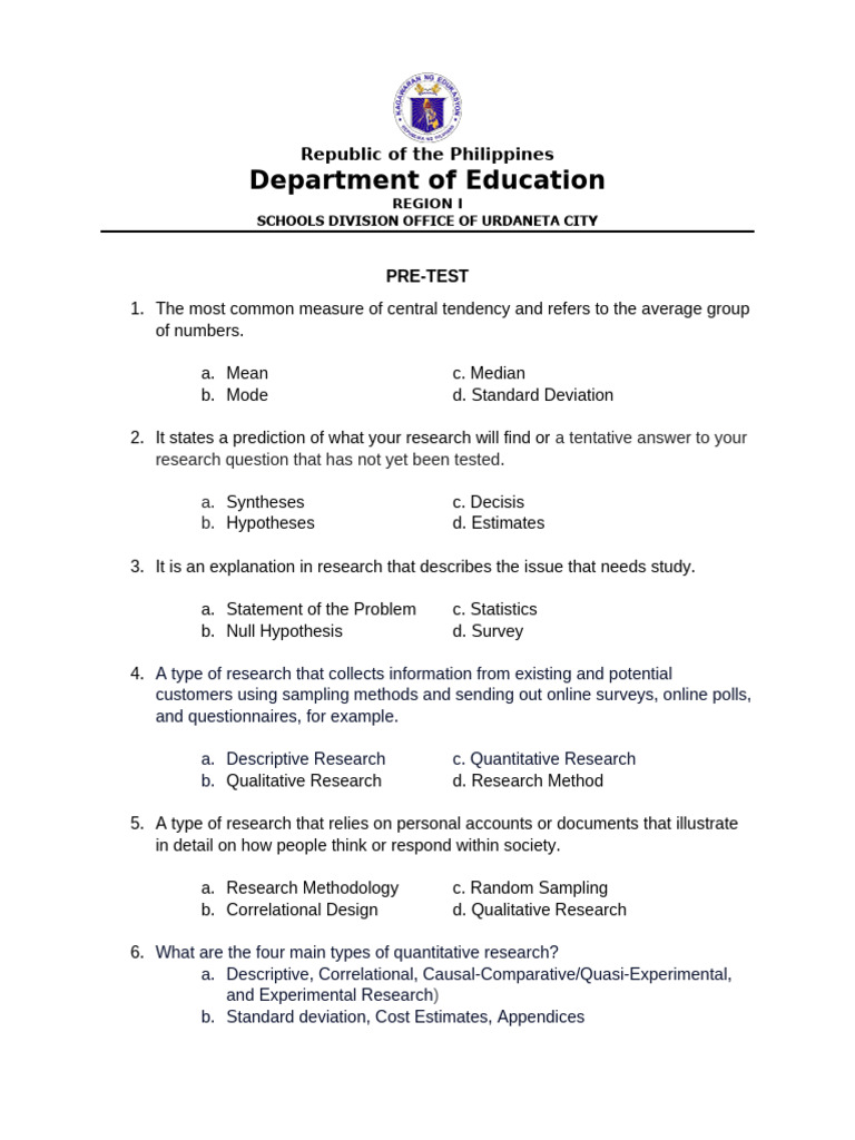 Pre-Test | PDF | Statistics | Survey Methodology