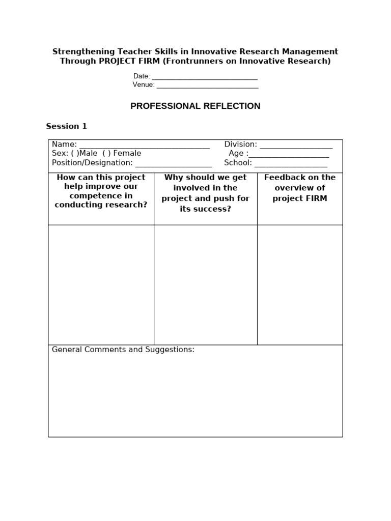 Session 1 - Professional Reflection Template | PDF
