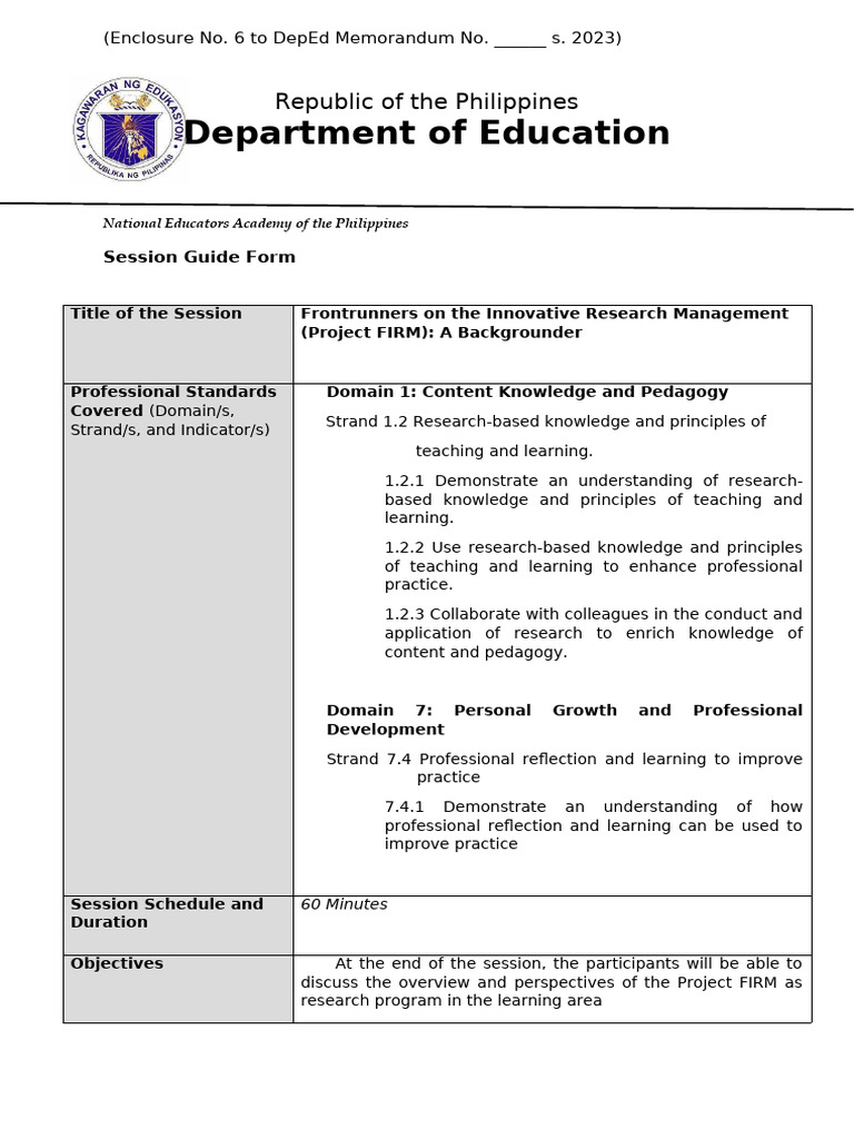Session 1 - Project FIRM Backgrounder | PDF | Pedagogy | Learning