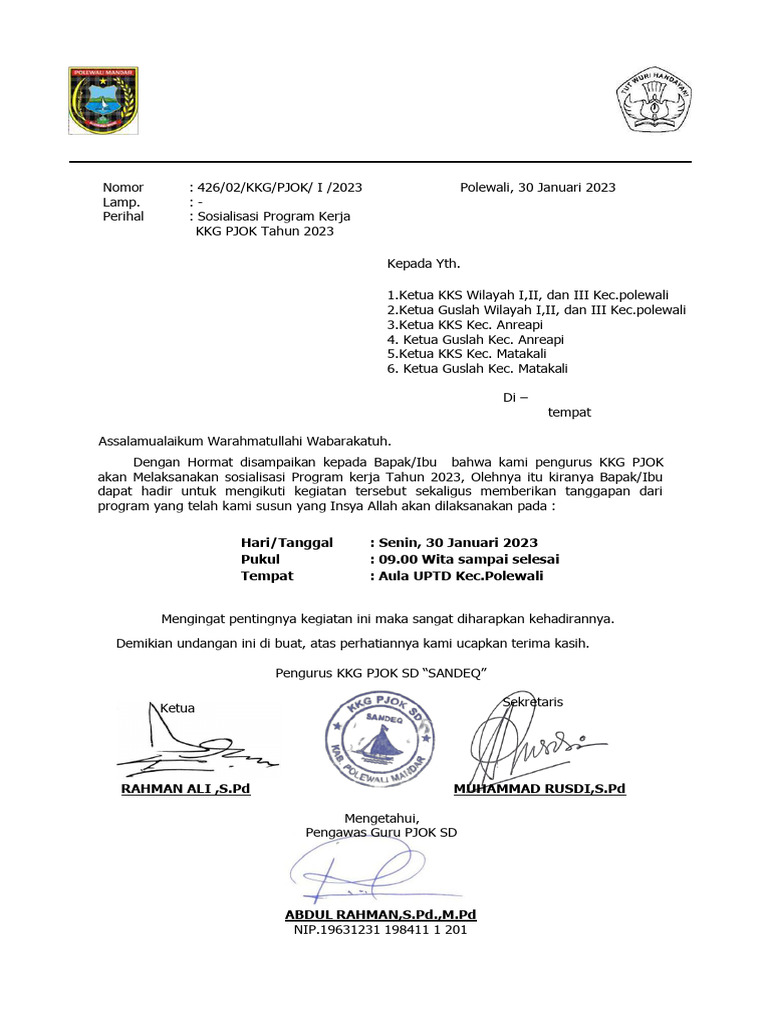 UNDANGAN KKG Ke-2, 01 - 2023. | PDF