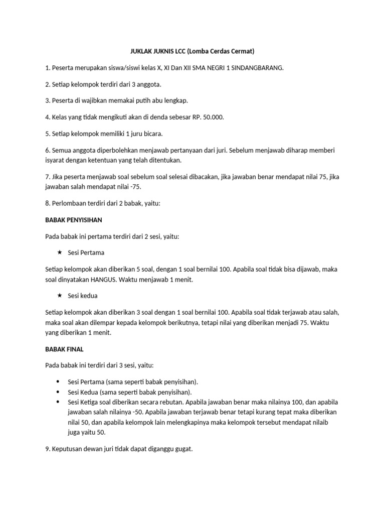 JUKLAK JUKNIS LCC (Lomba Cerdas Cermat) | PDF