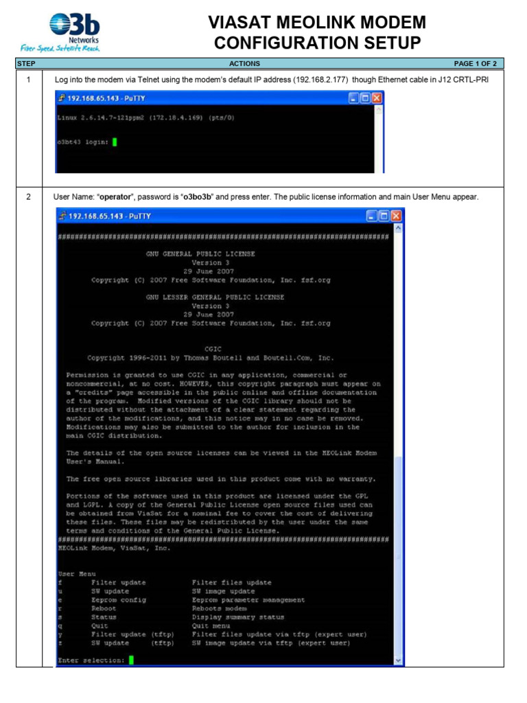 O3b Ops Procedure - Viasat Meolink Modem Ip Configuration Setup | PDF