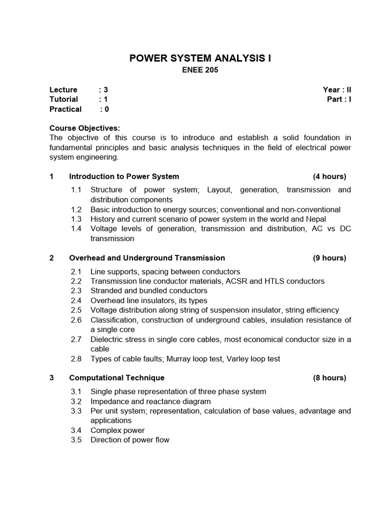 Power System Analysis Course Overview | PDF | Electric Power ...