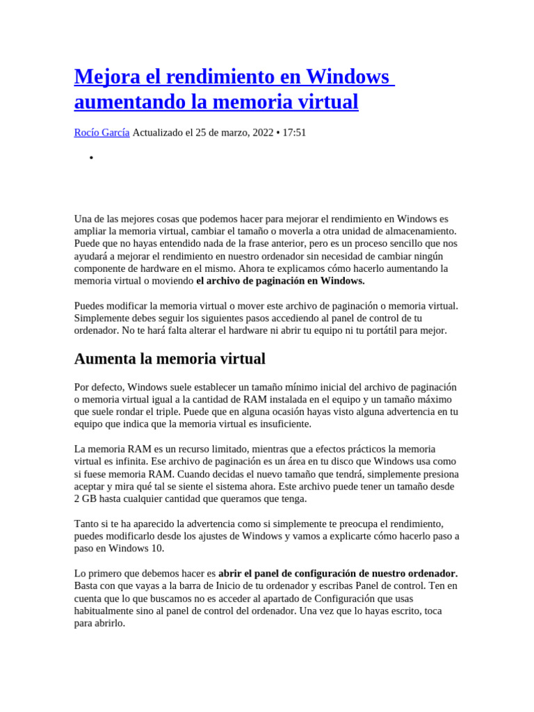 Mejora El Rendimiento en Windows Aumentando La Memoria Virtual | PDF ...