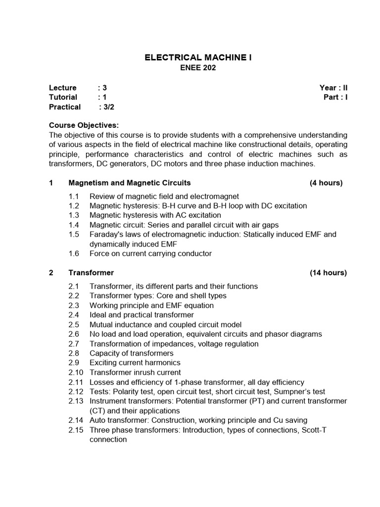 Syllabus of Machine 1' | PDF | Electric Motor | Transformer