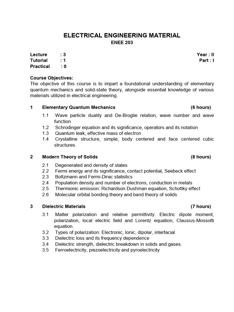 Syallbus of Engineering Material | PDF | Magnetism | Dielectric