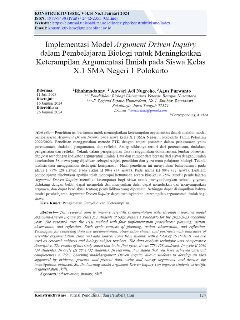 View of Implementasi Model Argument Driven Inquiry Dalam Pembelajaran Biologi Untuk Meningkatkan ...