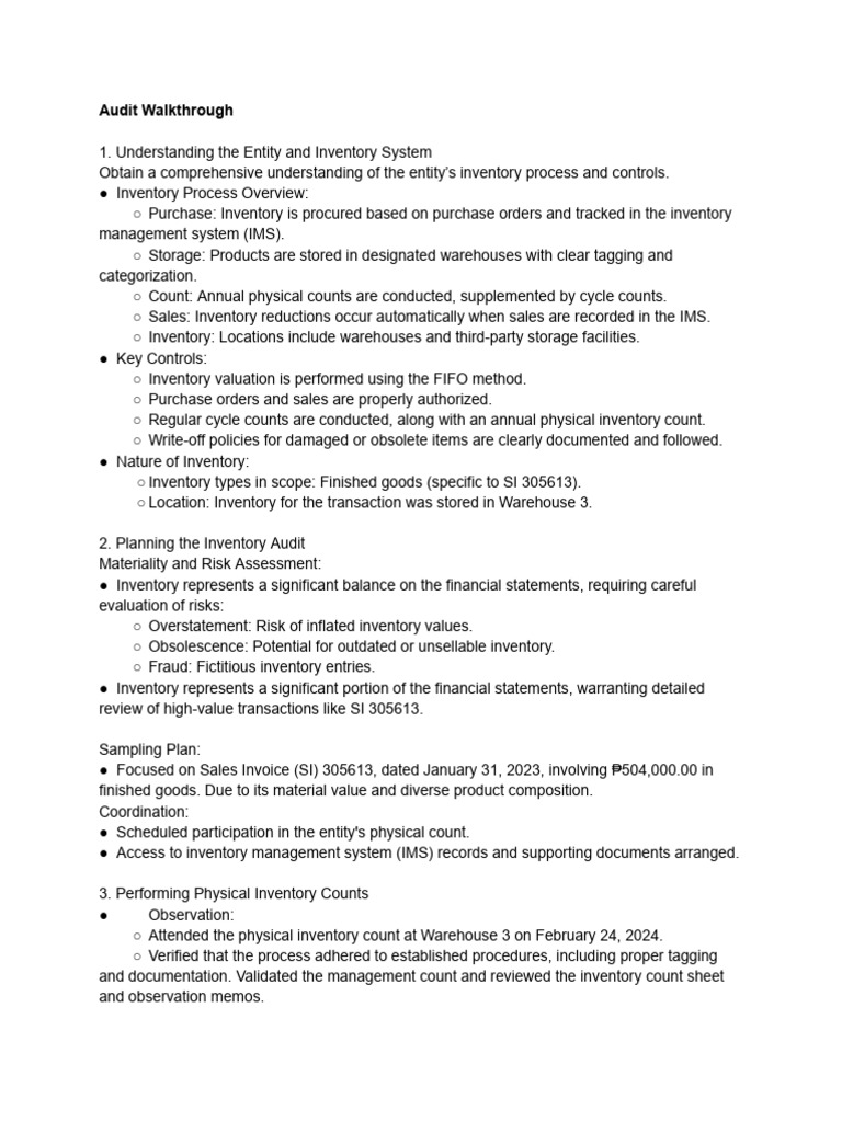 Inventory Audit Guide for Auditors | PDF | Inventory | Valuation (Finance)