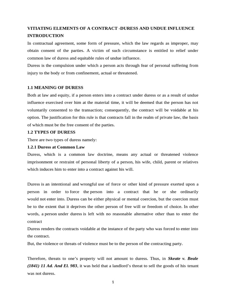 Understanding Duress in Contracts | PDF | Fiduciary | Legal Concepts