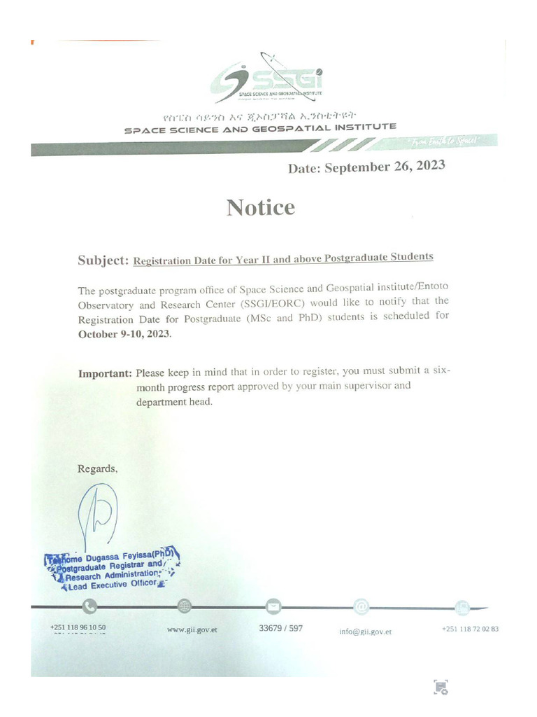 2016EC First Semester PG Registration Announcement | PDF