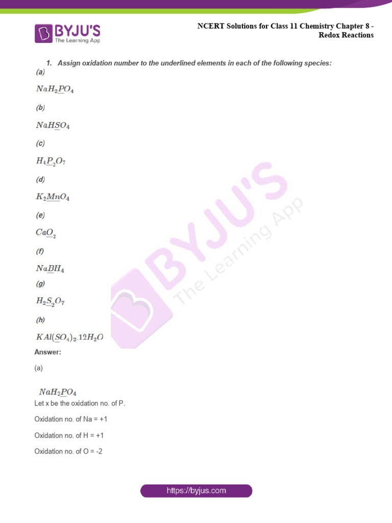 NCERT Solutions For Class 11 Chemistry 16may Chapter 8 Redox Reactions ...