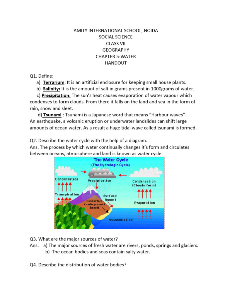 Class VII Geography: Water Chapter Guide | PDF | Tide | Oceans