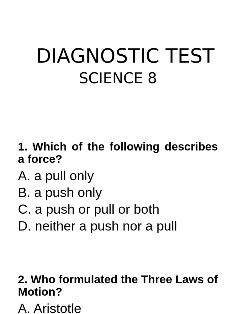 Science 8 Diagnostic Test | PDF | Atoms | Proton