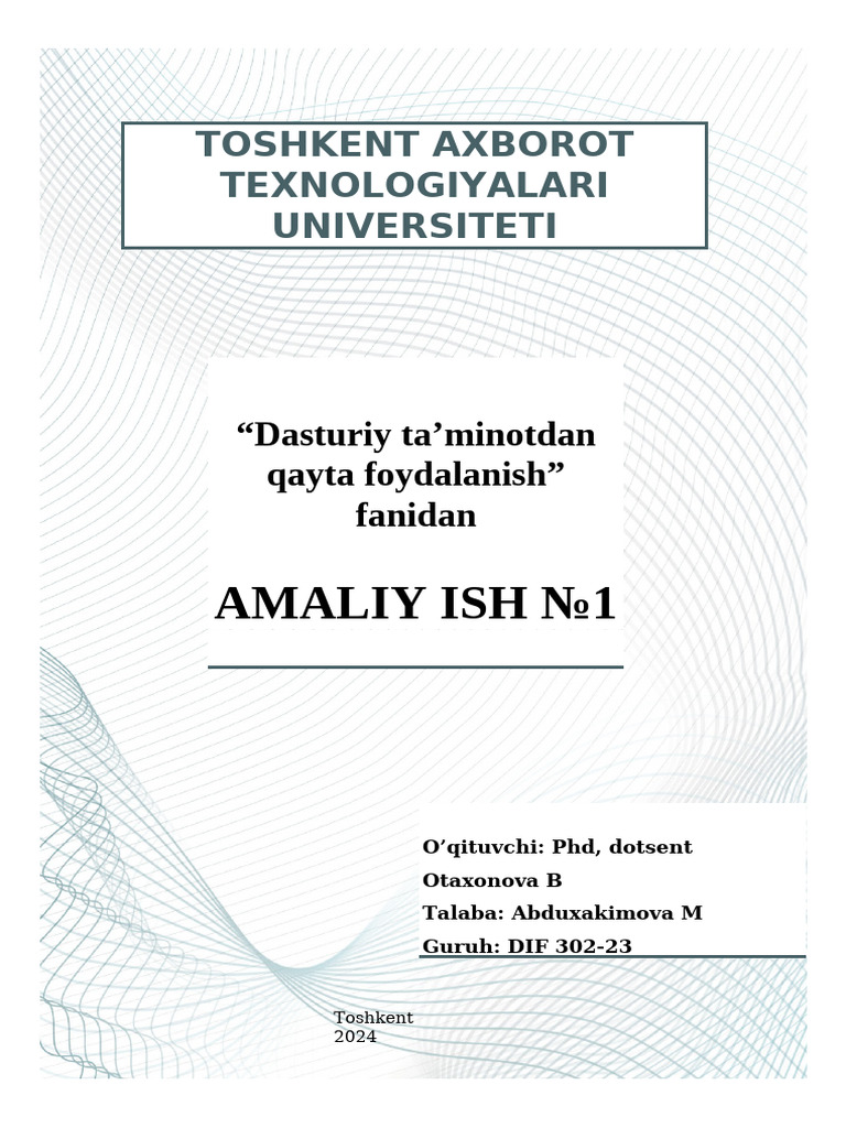 Amaliy - 2 Dasturiy Ta'minotdan Qayta Foydalanish | PDF