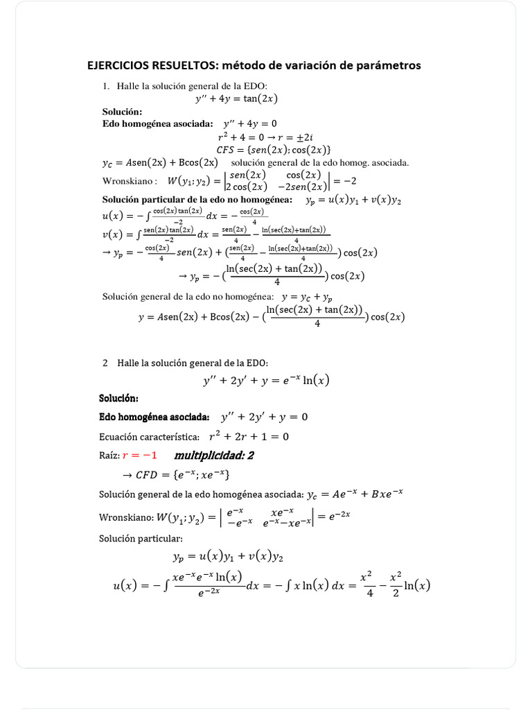 Ejercicios Resueltos de Variacion de Parametros Compress | PDF | Cálculo | Álgebra