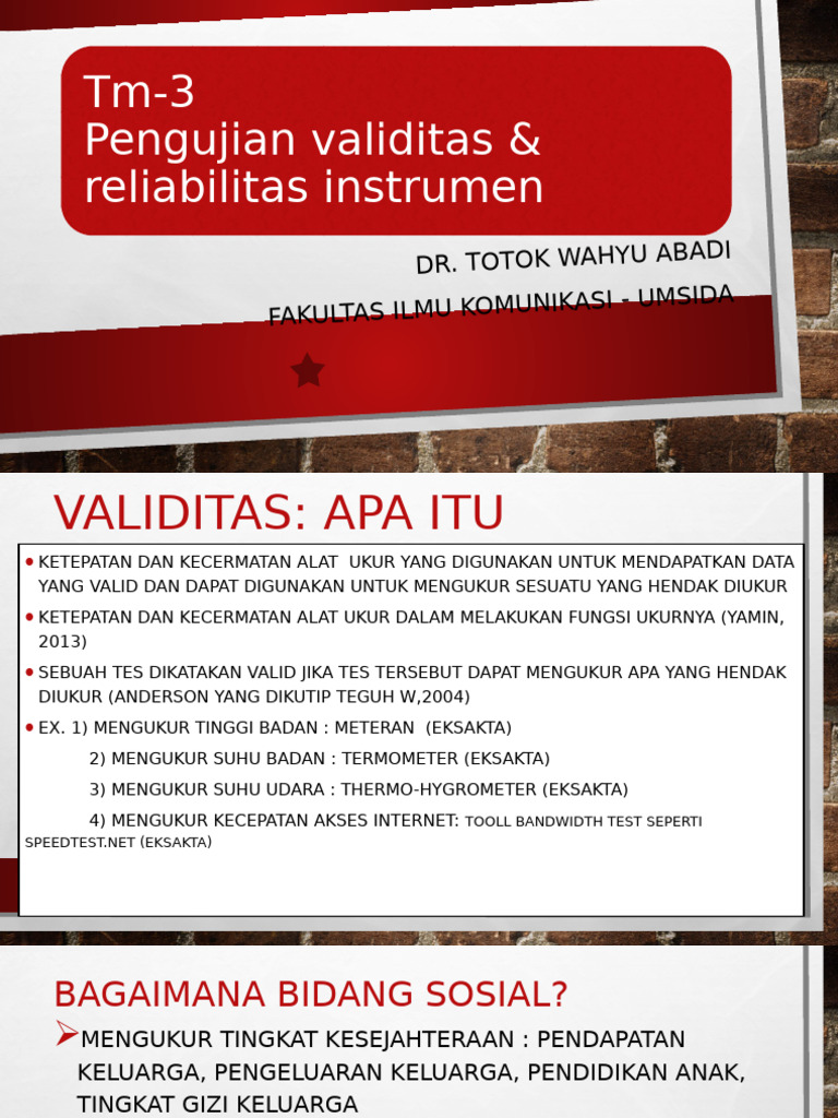 Validitas dan Reliabilitas Instrumen Penelitian | PDF