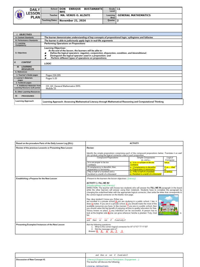 DLP - Learning Approach Sample - CO2 | PDF | If And Only If | Semantics